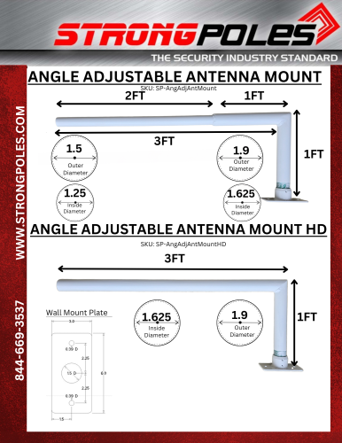 Heavy Duty Angle Adjustable Antenna Mount - Strong Poles